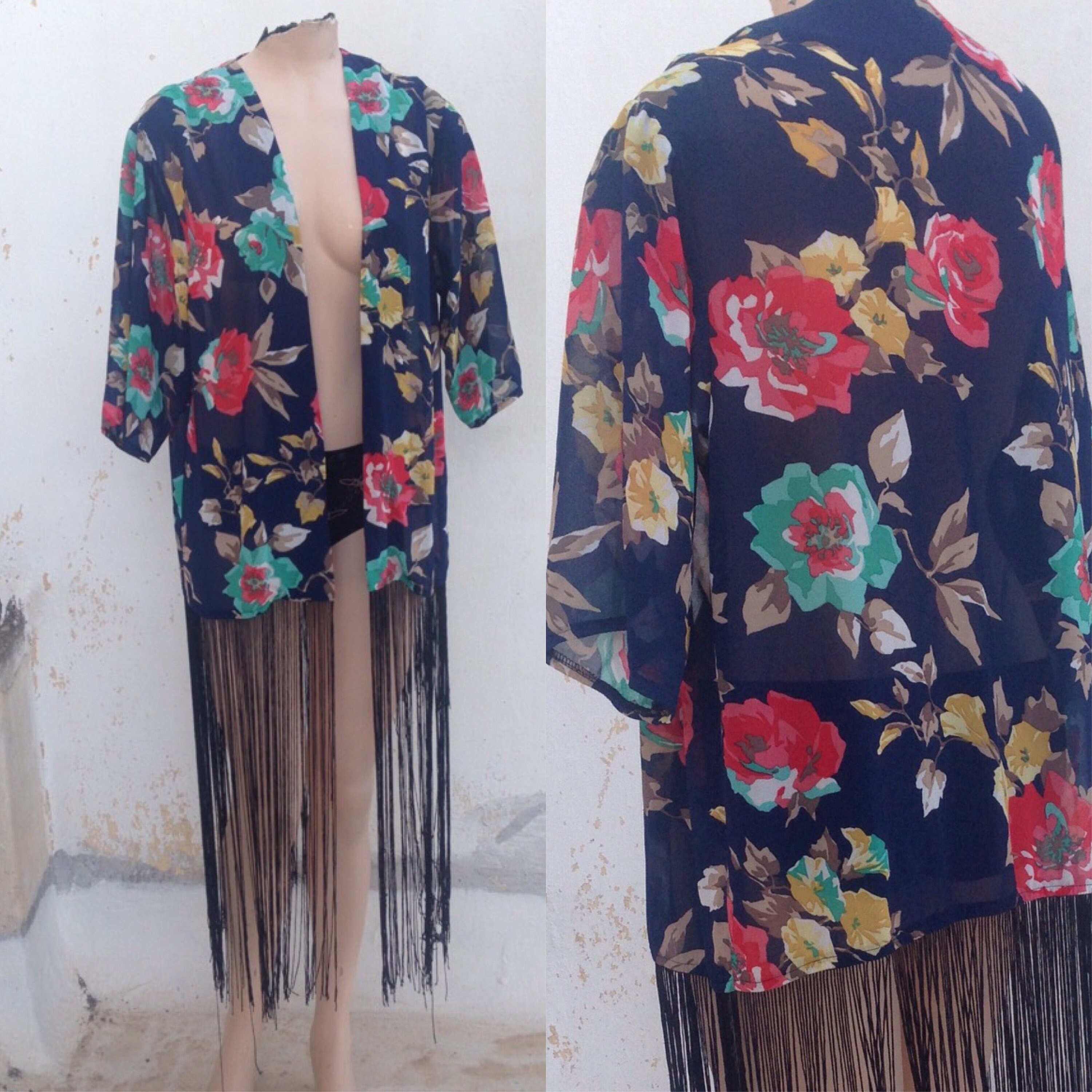 Bold Floral Fringy Flapper 80s Vintage Kimono/cardigan Does 20's ...