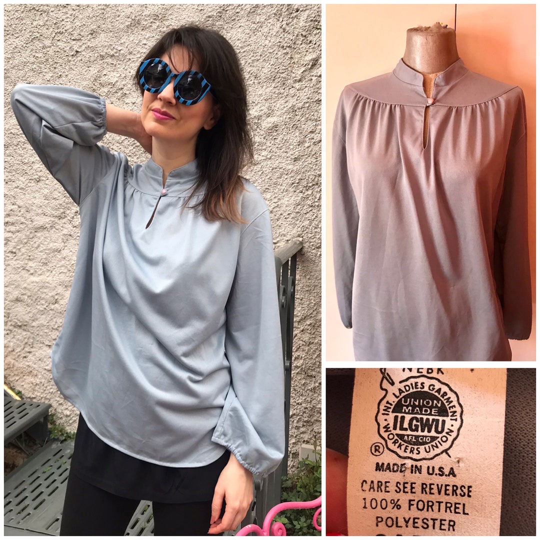 Beeline Fashions, Stone Blue 70s Vintage Blouse With Split Buttoned ...