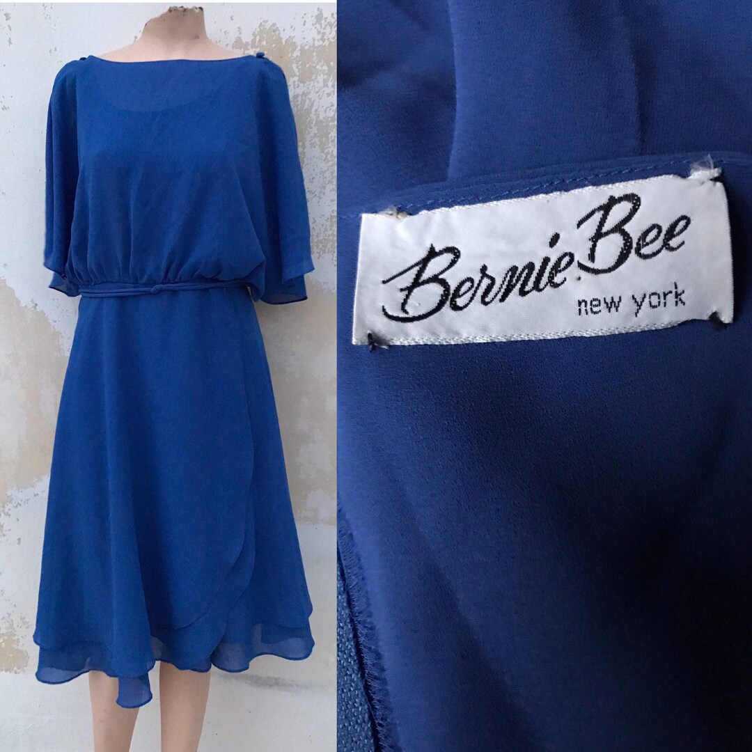 Bernie Bee, NY, Electric Blue Late 70's Asymmetrical Layered Belted ...