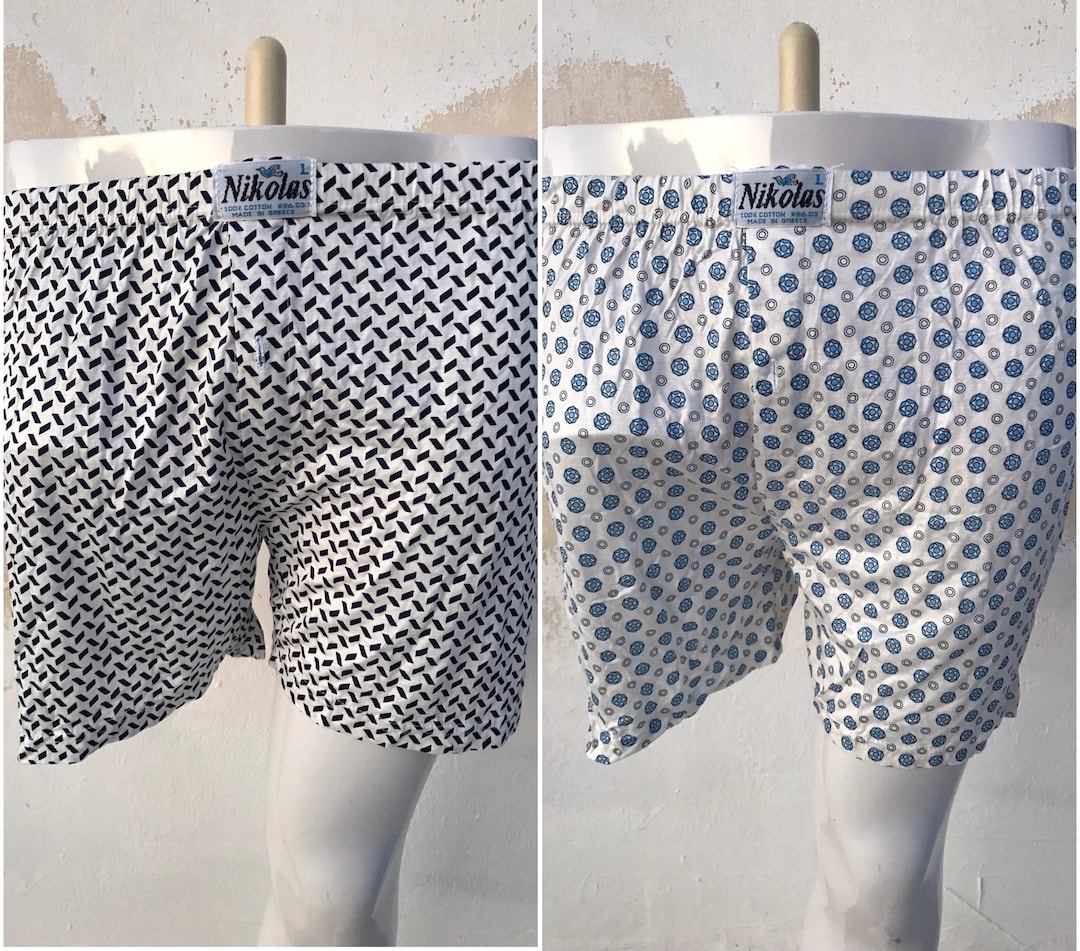 Two Cotton Underwear Boxers for Men Features Geometric Designs on White ...