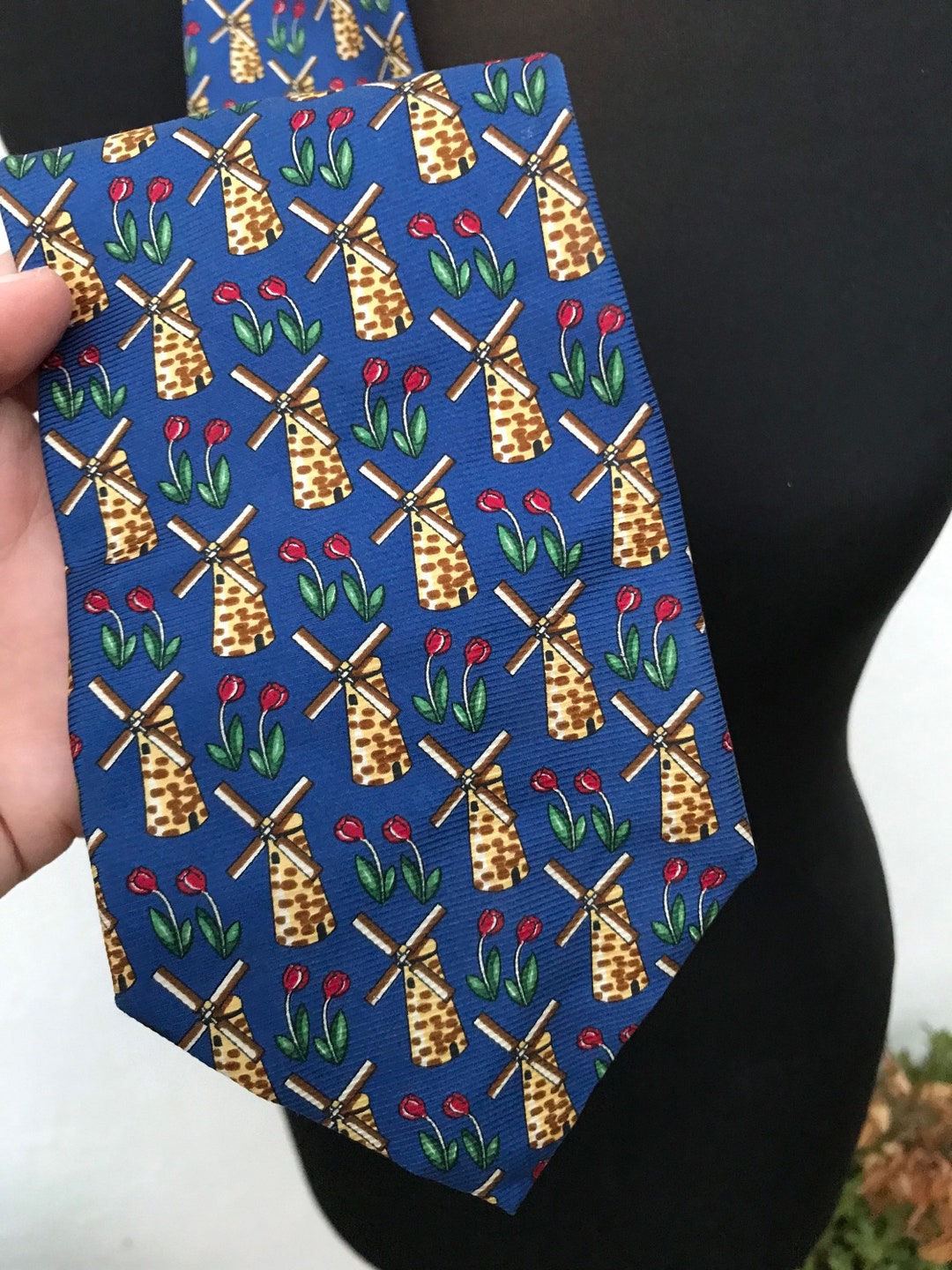 Windmills & Tulips 80's Vintage Blue Novelty Necktie, Made in Italy by ...