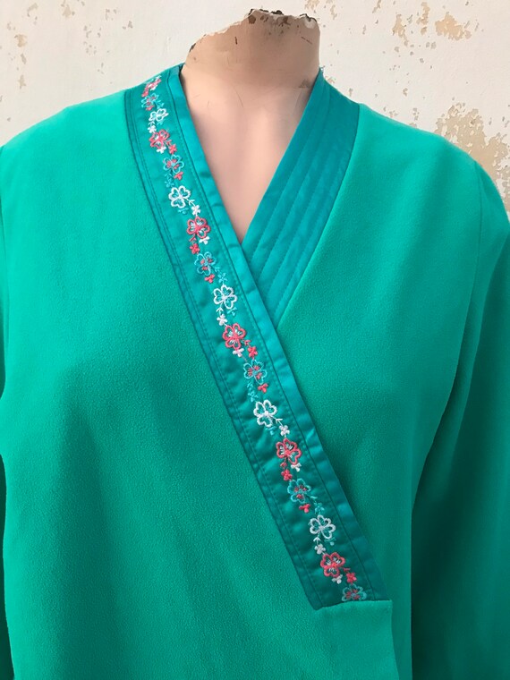 Mint green toweled wrapped home robe 80s vintage with… - Gem