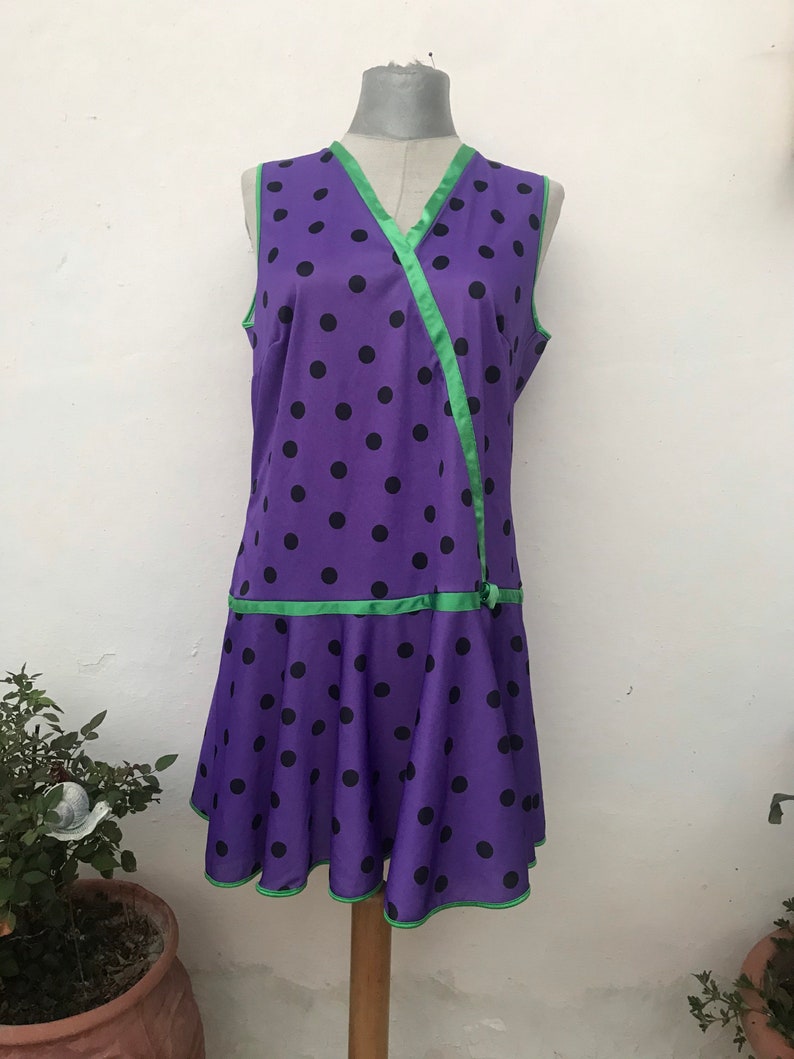 Purple Polka Dot 80s Vintage Girly Party Mini Frock Featuring Green ...