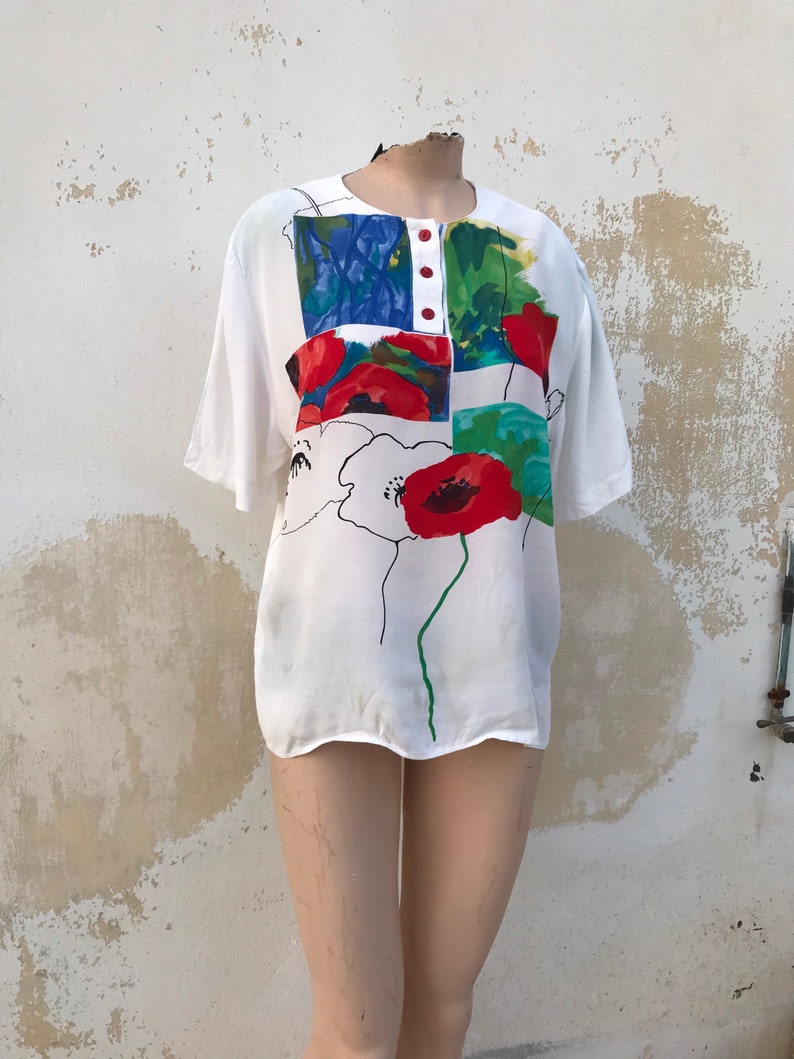 Crazy Patterned 80s Henley Loose Blouse Features Prints Like - Etsy