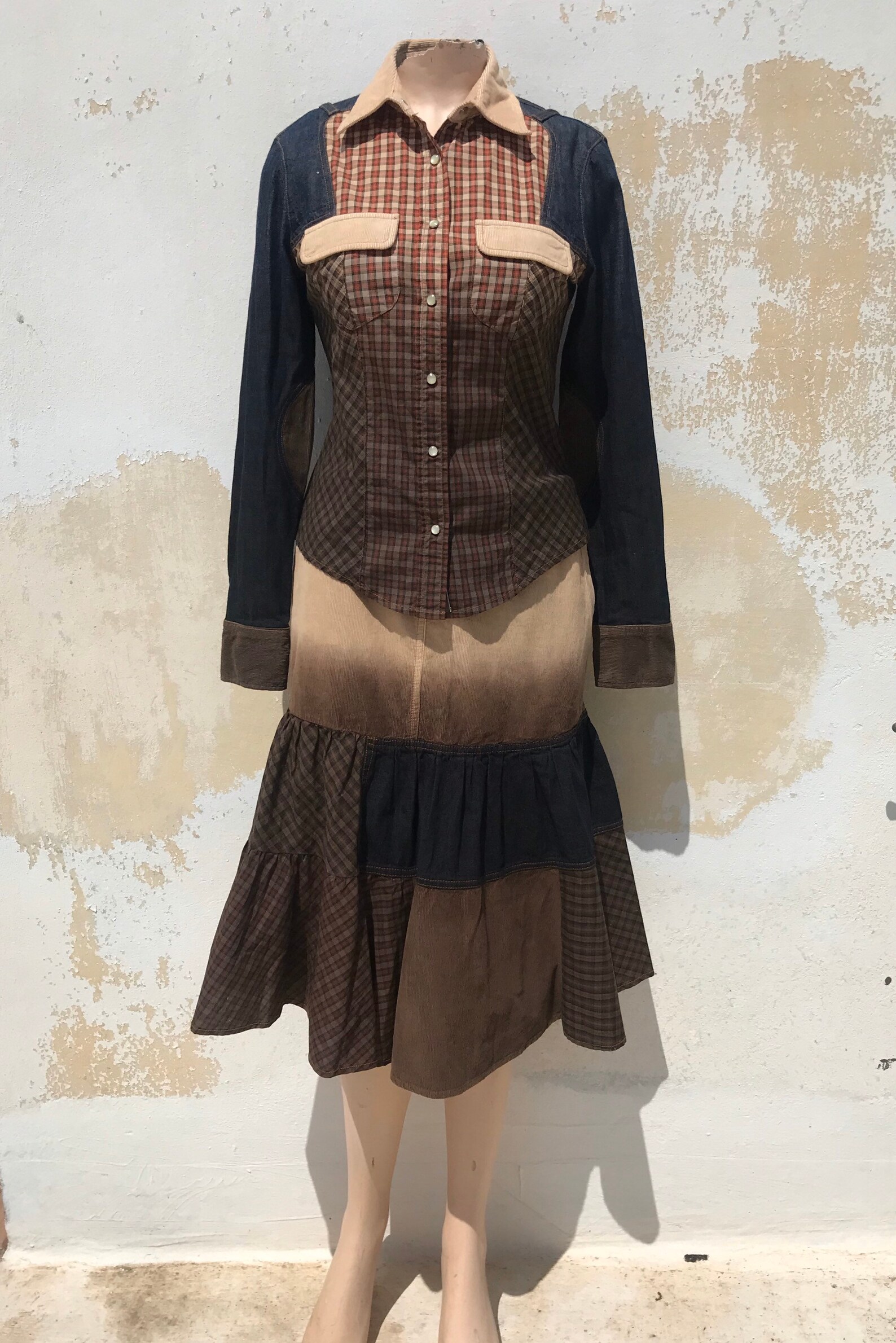 Patchwork Costume Set in Western Style. 90s Does 70s Vintage | Etsy