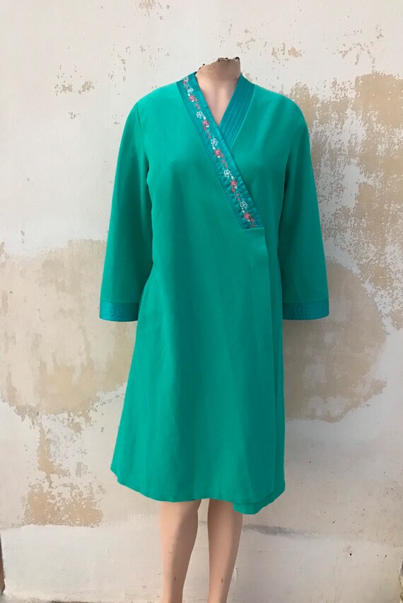 Mint green toweled wrapped home robe 80s vintage with… - Gem