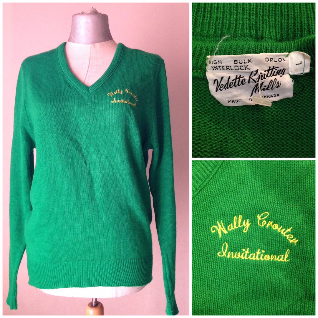 Rare 60s Vintage Woolen Green Grass Sweater Made in Canada, Dedicated ...