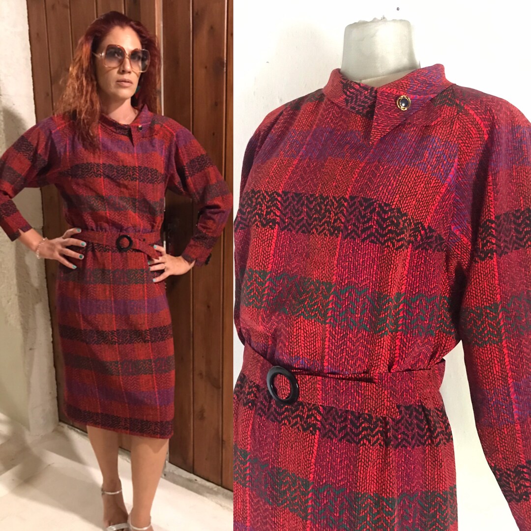 Late 70s/early 80s Vintage Iconic Plaid Dress Features Bat Sleeves ...