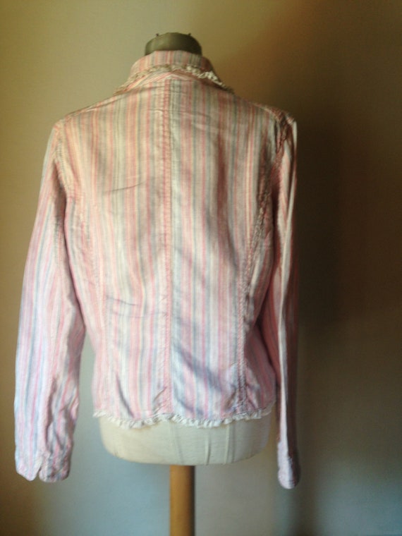 Powder pink & baby blue striped denim jacket from 198… - Gem