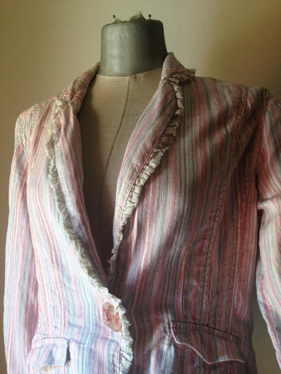 Powder pink & baby blue striped denim jacket from 198… - Gem