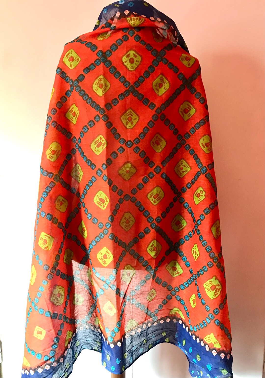 90s Oversized Cotton Scarf/echarpe/fichu/pareo Features Geometric ...