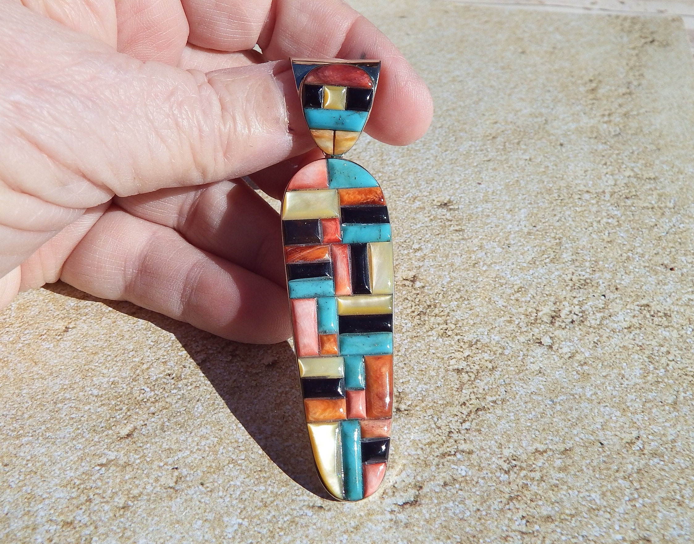 Zuni Cobblestone Gemstone Inlay Pendant Inlay Like Stepping - Etsy