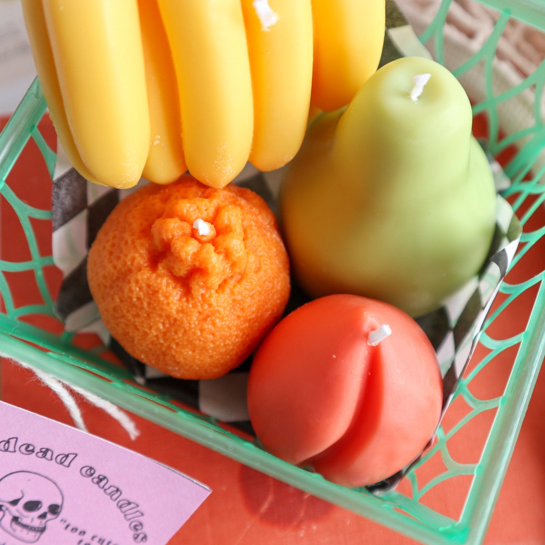 Scented Fruit Candles / Basket of Fruit Shaped Candles: Banana Orange ...