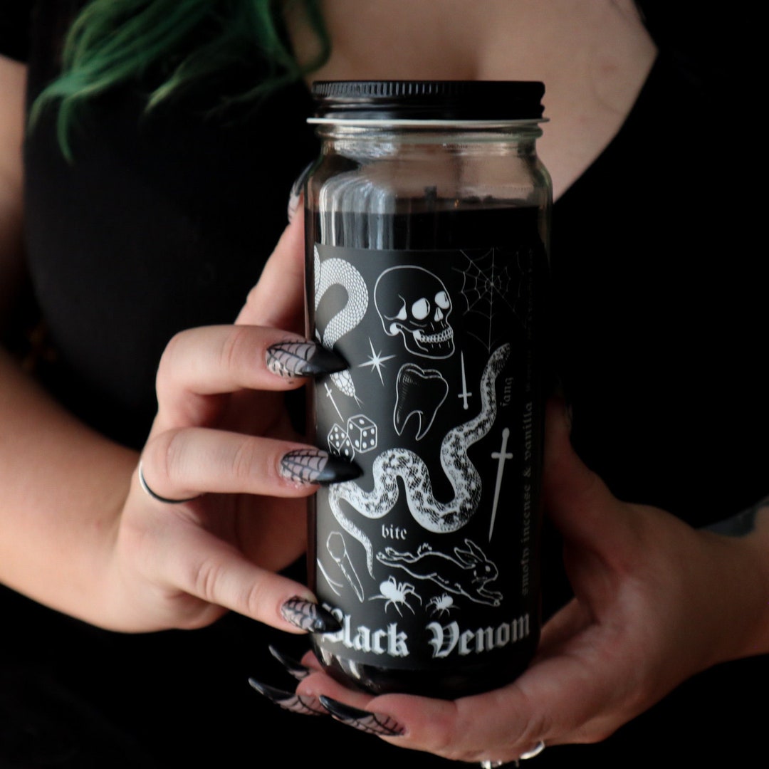 Black Spell Candle / Snake Glass Jar Candle / Black Venom Smoky Incense ...
