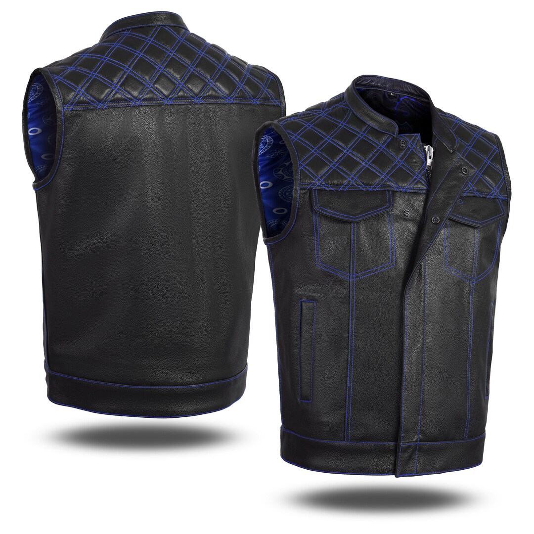 BLUE HL11693SPTBLUE Black Men Cross Stitch Club Leather Vest - Etsy