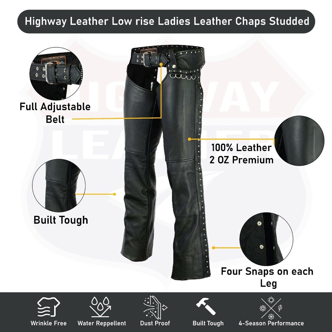 Highway Leather Low Rise Ladies Motorcycle Leather Chaps Studded Women ...