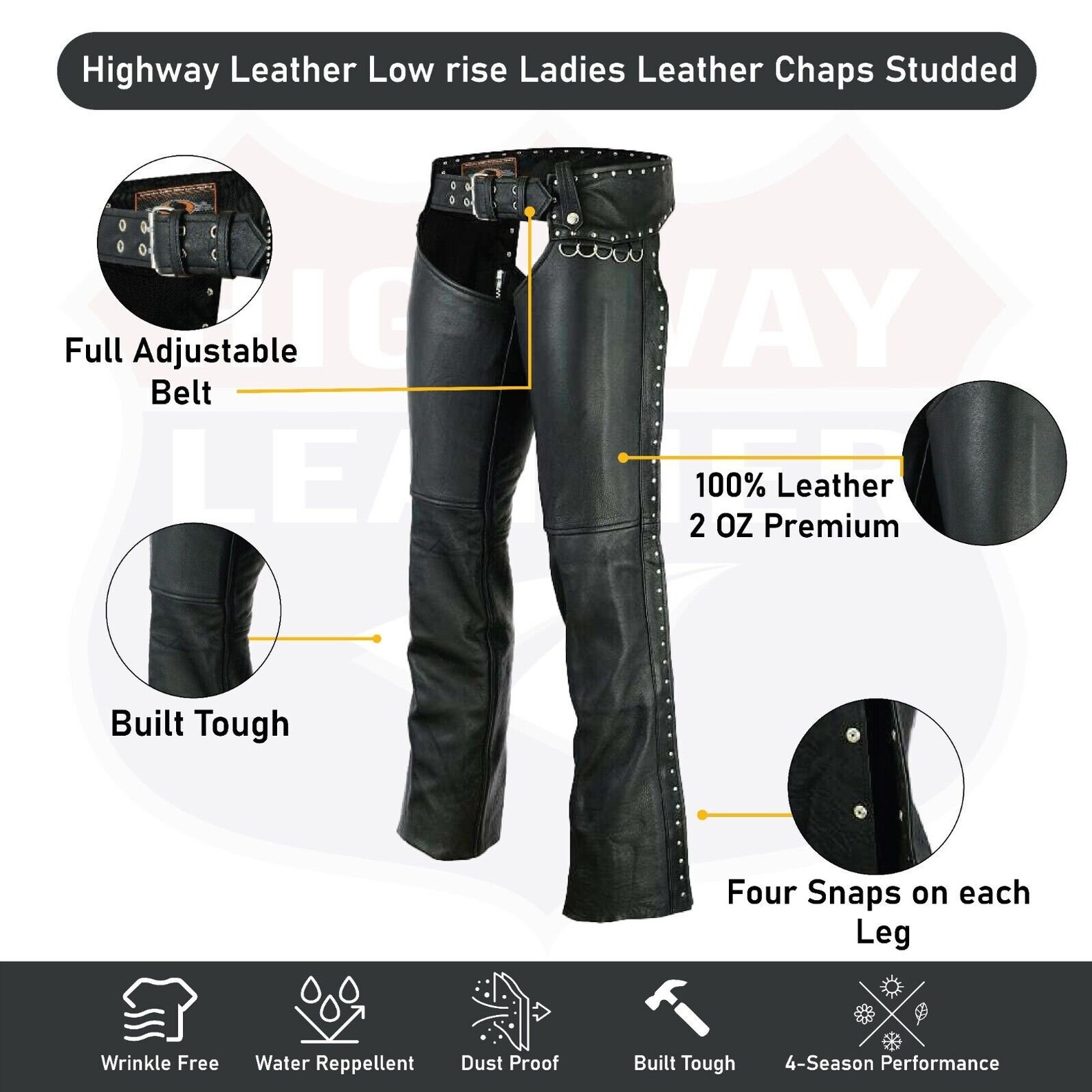 Highway Leather Low Rise Ladies Motorcycle Leather Chaps Studded Women ...