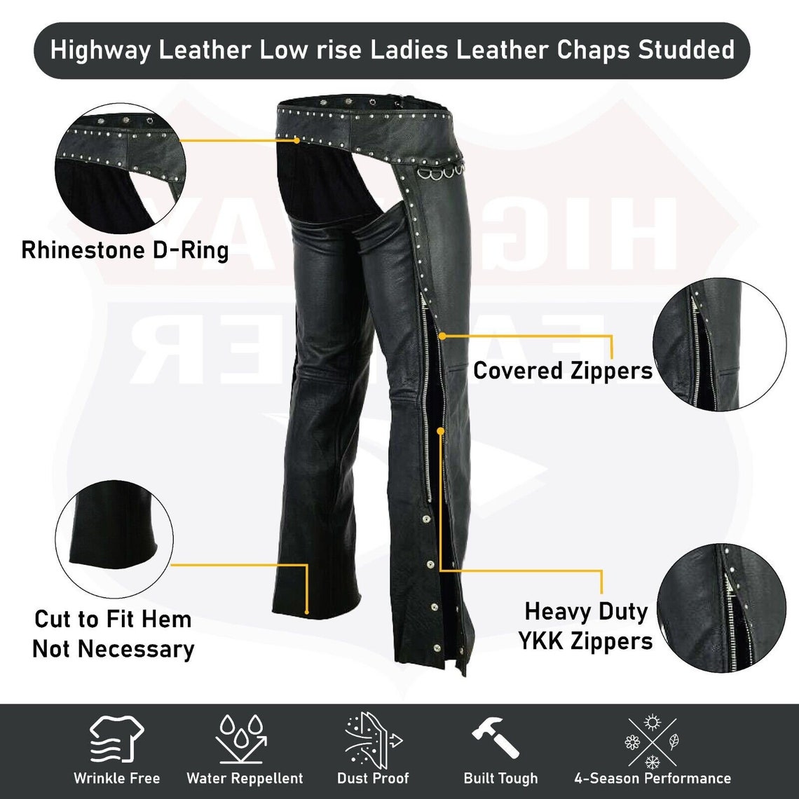 Highway Leather Low Rise Ladies Motorcycle Leather Chaps Studded Women ...