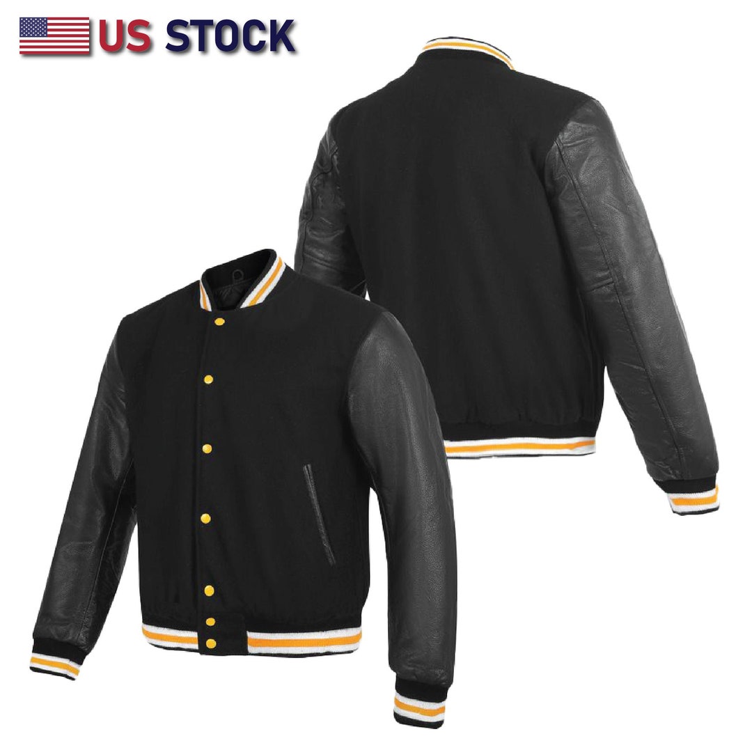 Leather Varsity Jacket Letterman Jacket Baseball Jacket Banded Collar ...