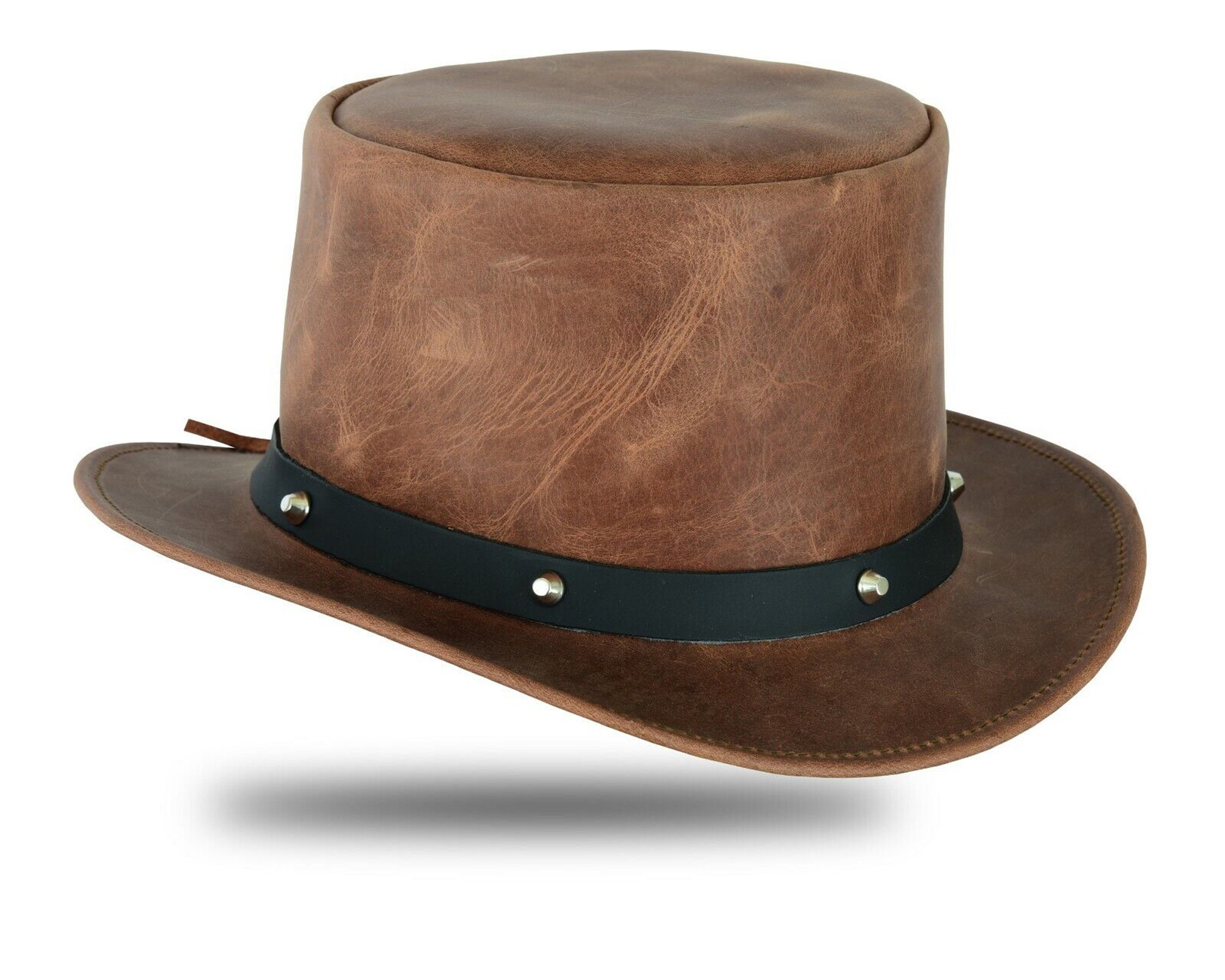 Brown Leather Cowboy Hat Western Style Genuine Premium Leather Hats for ...