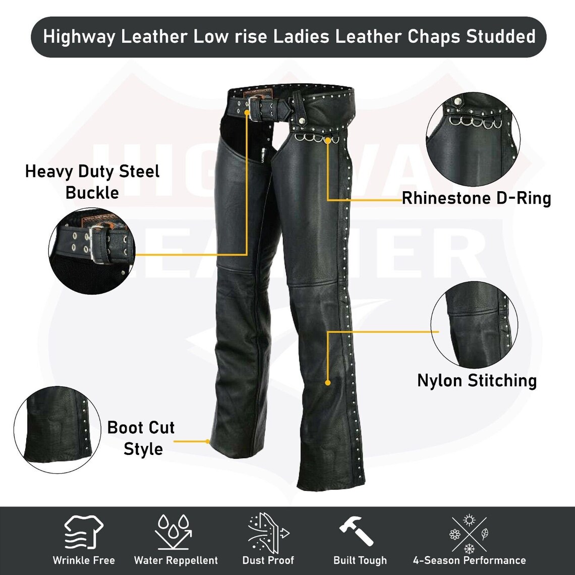 Highway Leather Low Rise Ladies Motorcycle Leather Chaps Studded Women ...