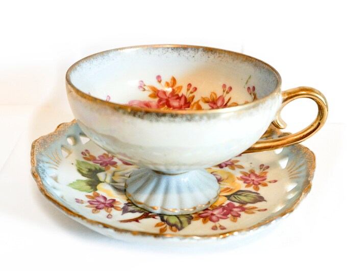 Japanese Cup and Saucer Set Pedestal Tea Cup Ornate Tea Set - Etsy