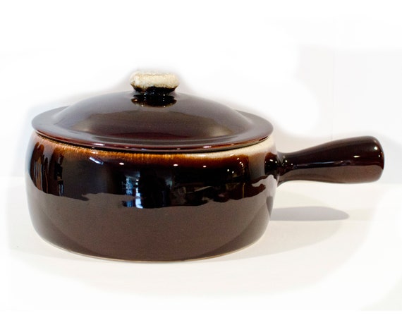 Brown Drip Handled Pot With Lid Brown Drip Pottery by - Etsy