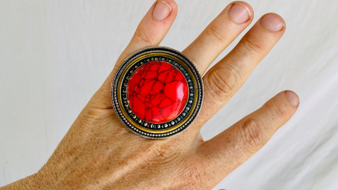 Kuchi Ring. Faux Coral. - Etsy