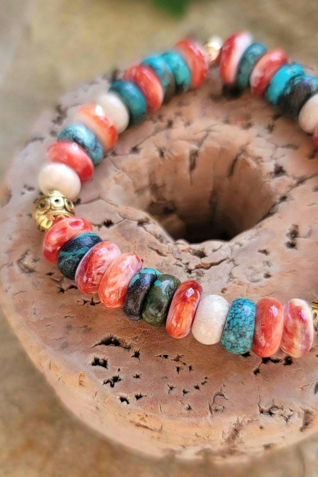 Spiny Oyster and Turquoise Beaded Stackable Stretch / Ocean Lover ...