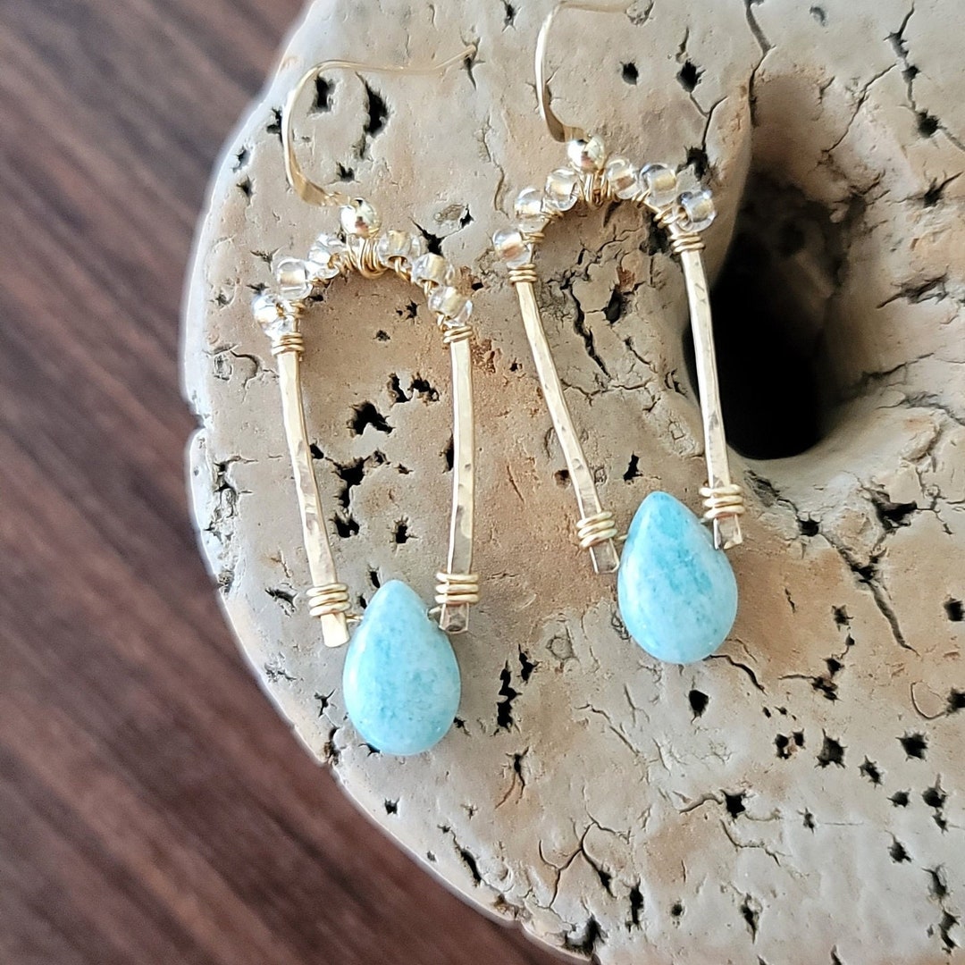 Amazonite Teardrop Pale Blue Beaded Gold Filled Earrings / Simple ...