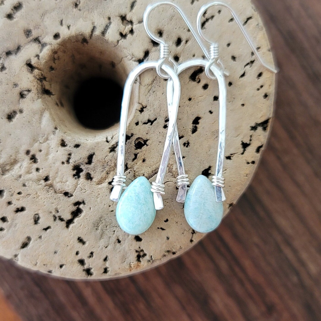 Amazonite Teardrop Pale Blue Sterling Silver Earrings / Simple Handmade ...