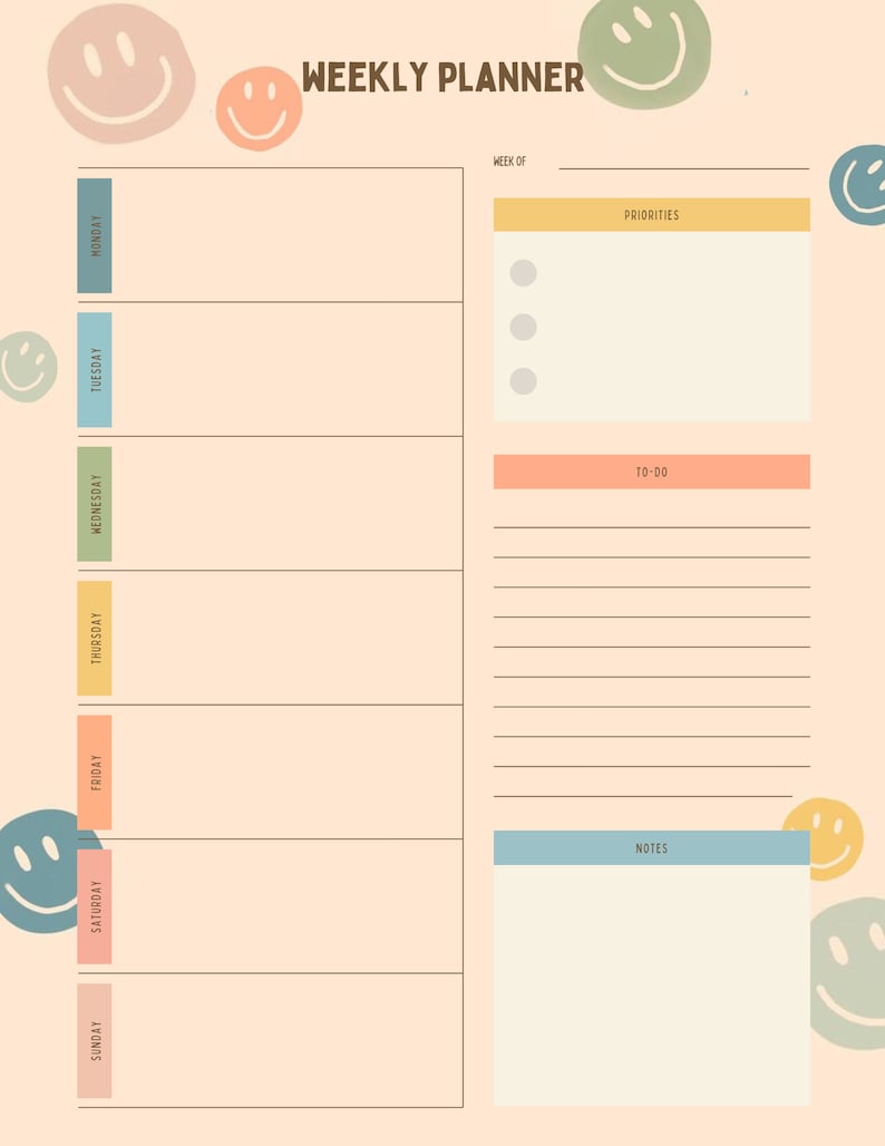 Smiley Face Planner Pack - Etsy