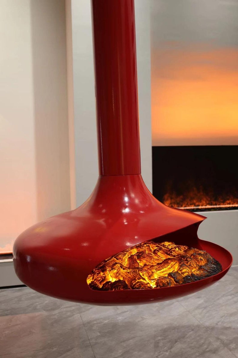 Electric 40" Suspended Fireplace Beautiful Modern Hanging Floating Fire ...