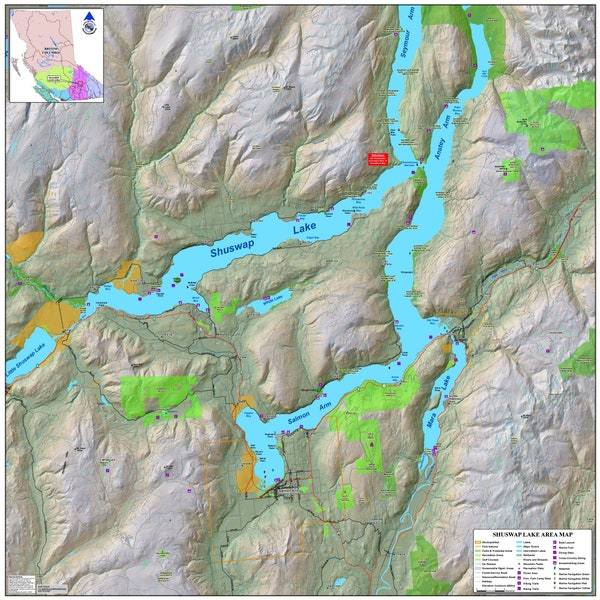 Map of Lake Shuswap - Etsy