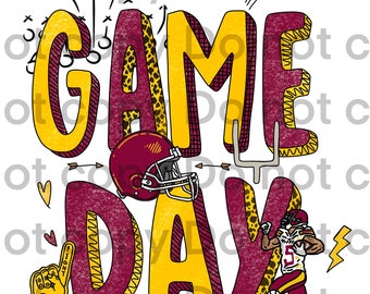 Game Day Football Purple and Gold School Spirit Doodle Digital Design ...