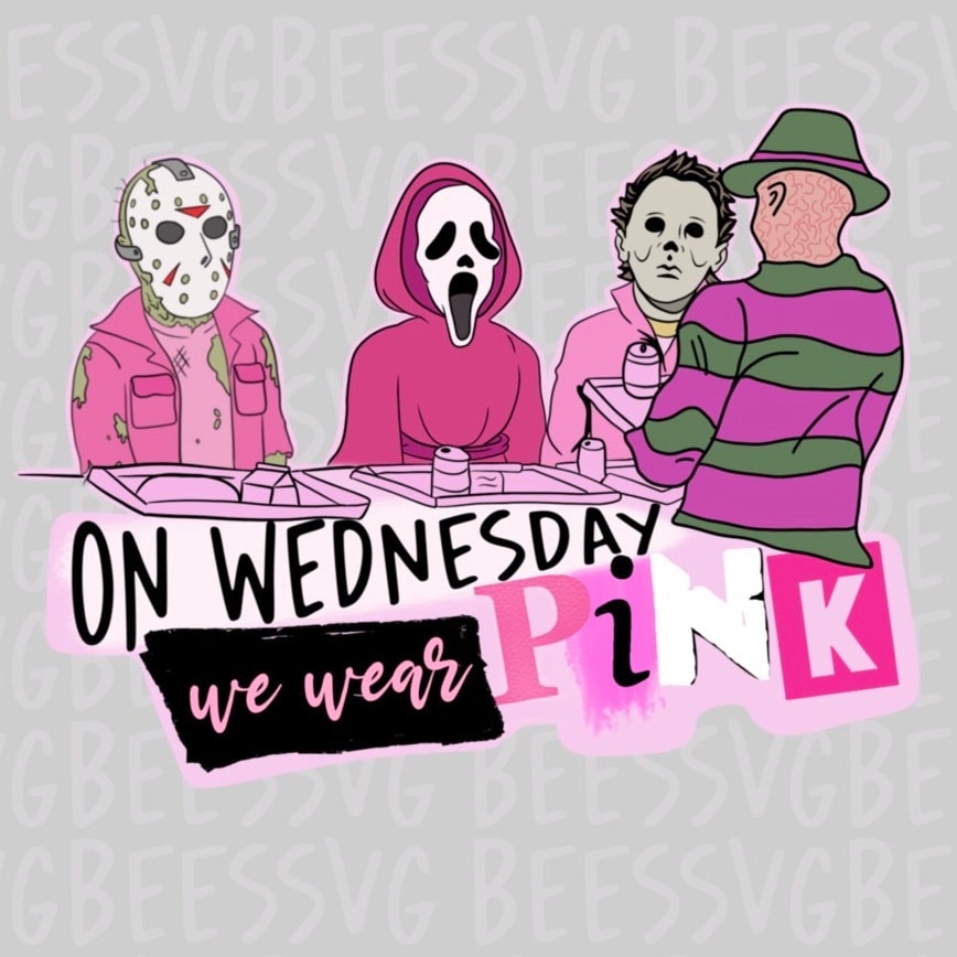 Mean Girls on Wednesday We Wear Pink Halloween Freddy Jason - Etsy