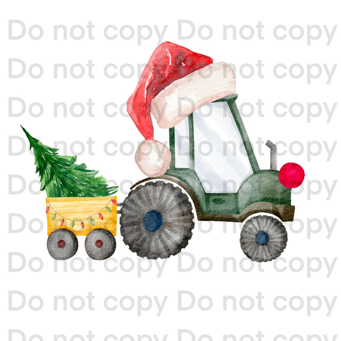 Vintage Christmas Watercolor Tractor Christmas Tree Rudolph Santa Kids ...