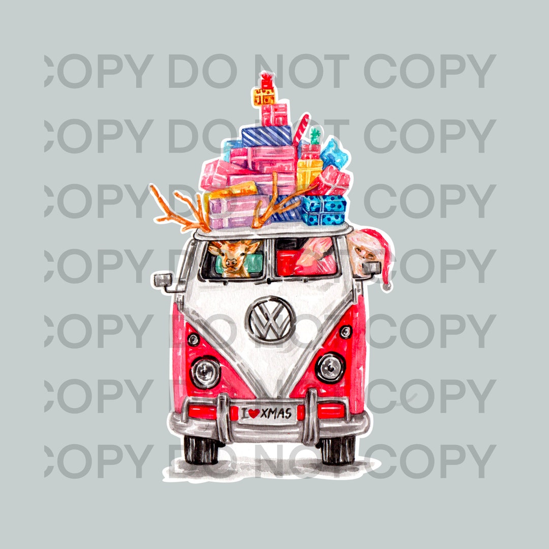 Retro Vintage Van Truck Santa Reindeer Presents Merry Christmas PNG ...