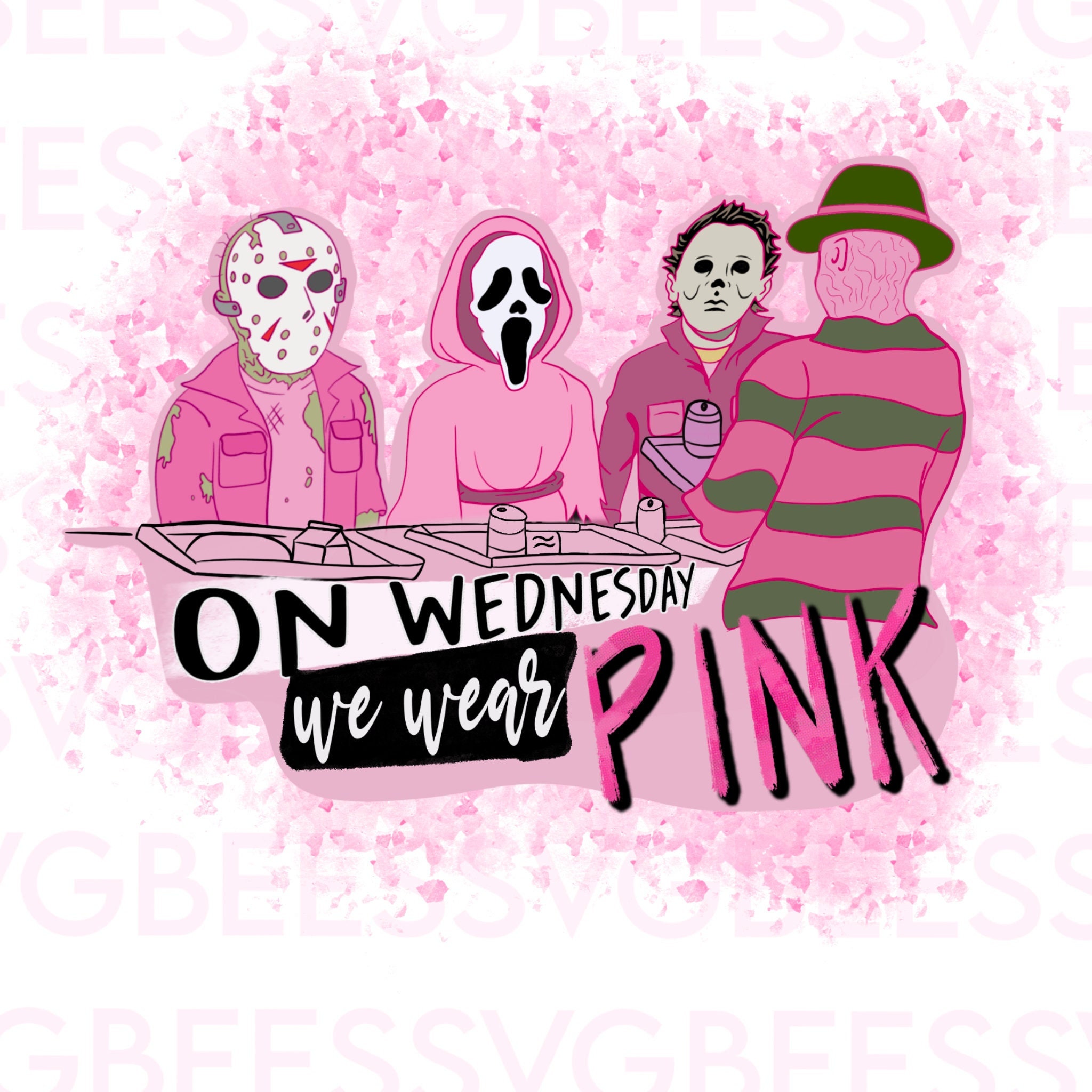 Mean Girls on Wednesday We Wear Pink Halloween Freddy Jason - Etsy
