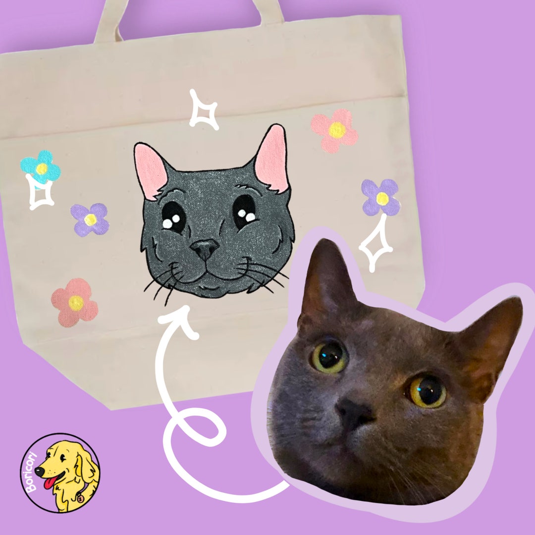 Hand Painted Tote Bag of Your Pet Custom Pet Portrait Tote Bag Custom ...