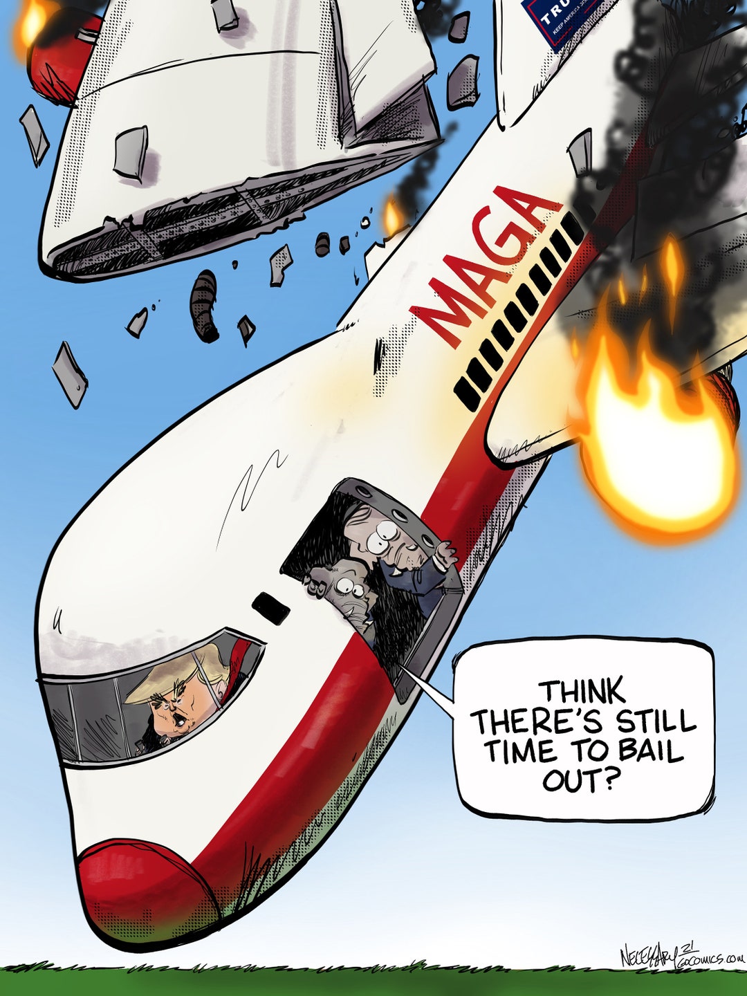 Plane Crash On Island Cartoon