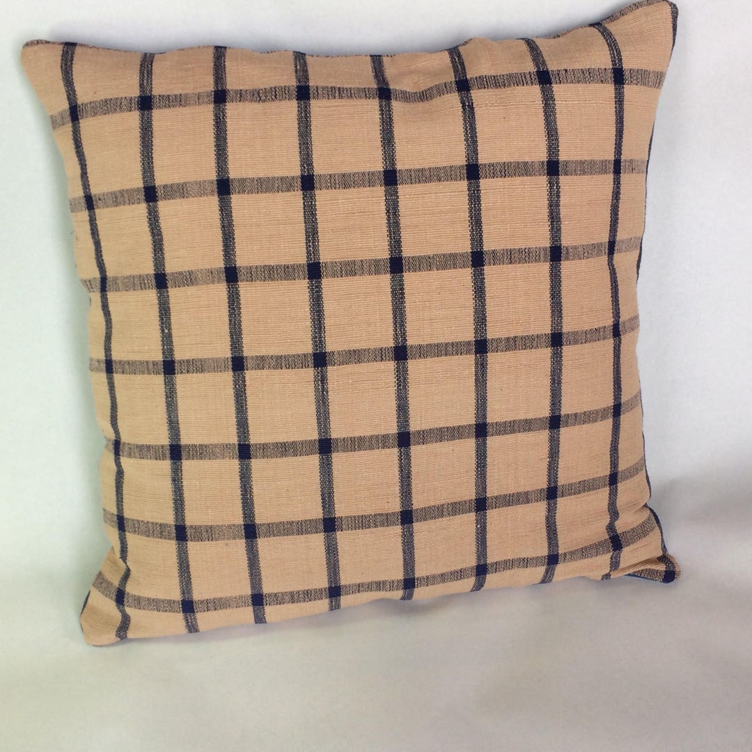 Navy and Tan Checkered Pillow Cover - Etsy
