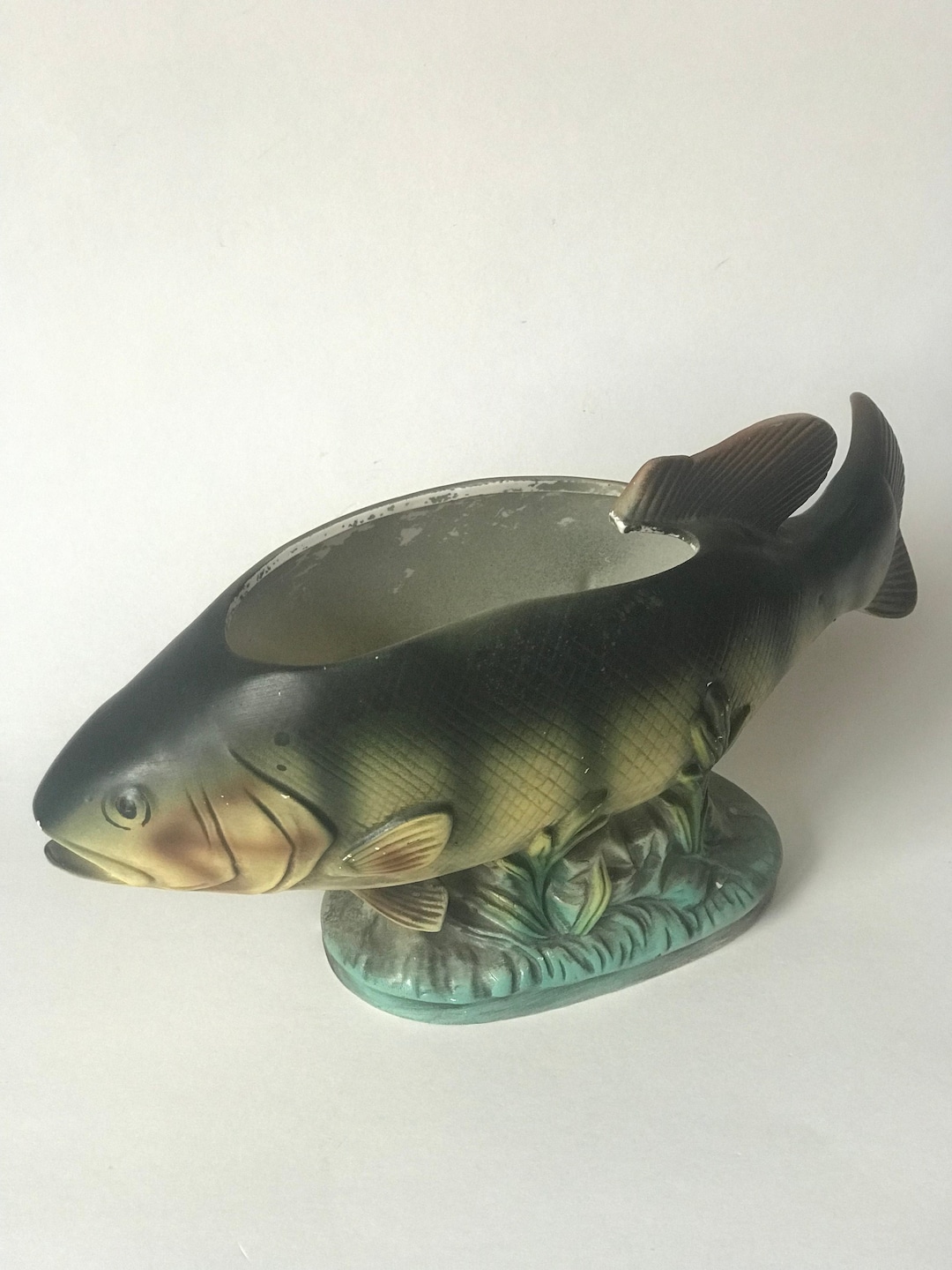 Napcoware Japan Black Bass Fish Planter, Vintage Ceramic Novelty Décor ...