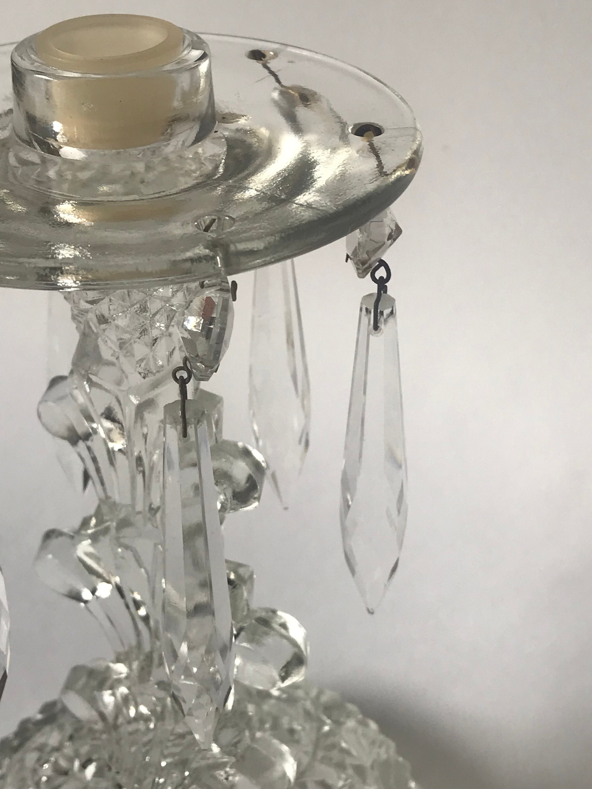 Indiana Glass Crystal Drop Candlestick, Mid Century Vintage Crystal ...