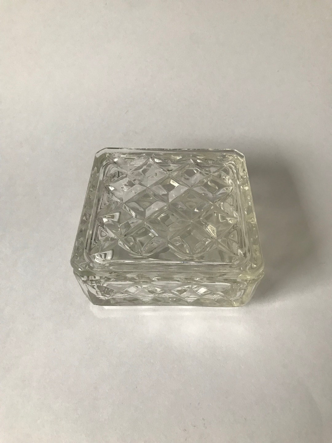 Vintage Crystal Cigarette Box, Square Quilted Trinket Dish, Lidded ...