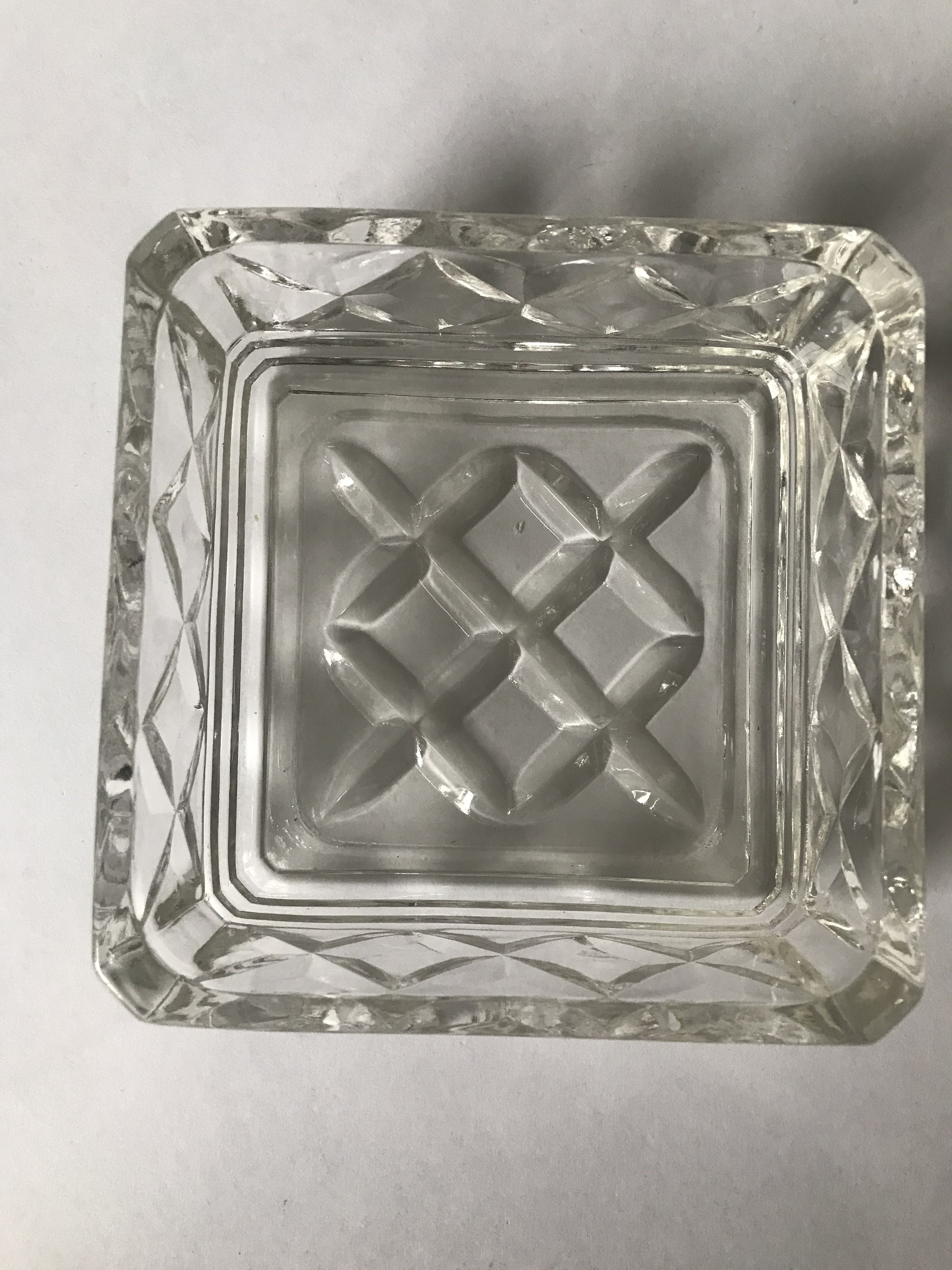 Vintage Crystal Cigarette Box, Square Quilted Trinket Dish, Lidded ...