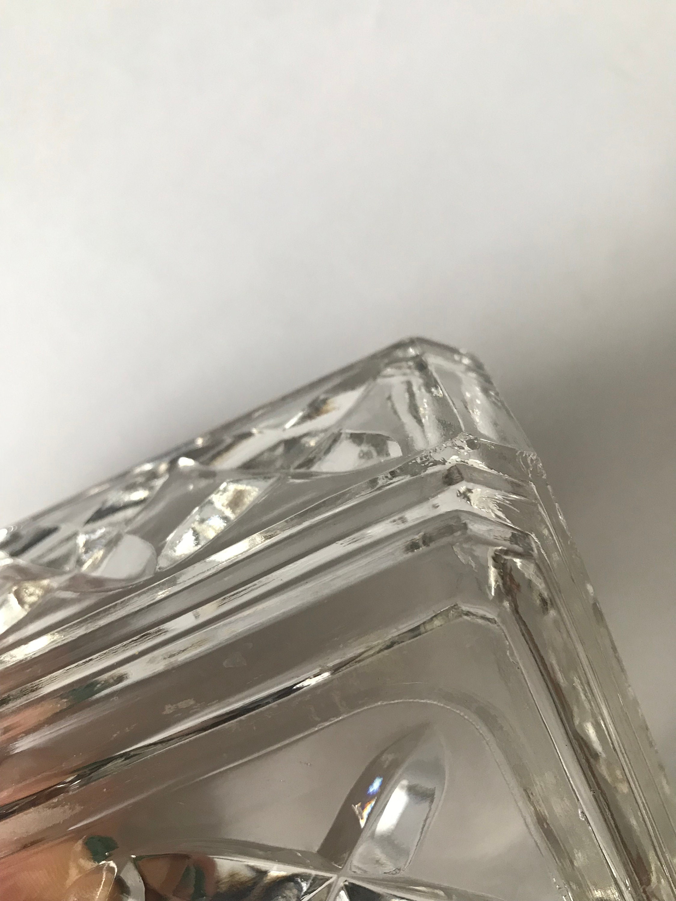 Vintage Crystal Cigarette Box, Square Quilted Trinket Dish, Lidded ...