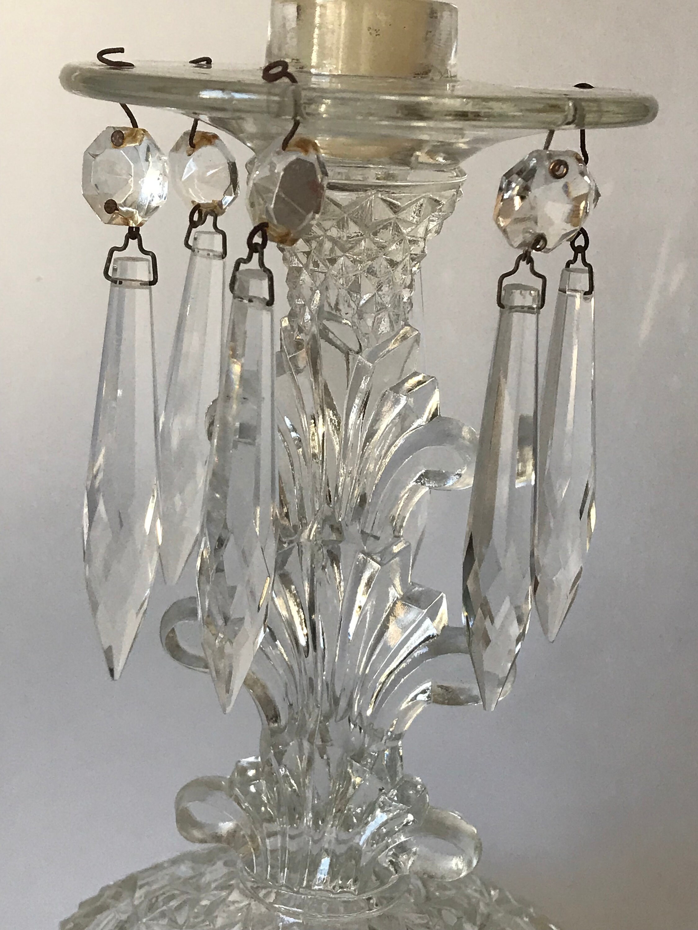 Indiana Glass Crystal Drop Candlestick, Mid Century Vintage Crystal ...