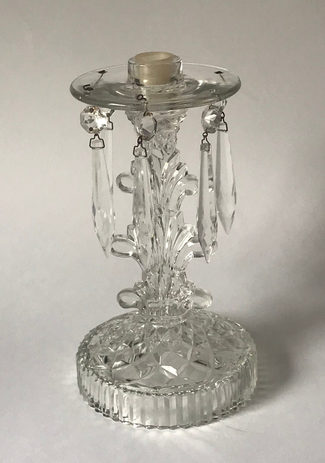 Indiana Glass Crystal Drop Candlestick, Mid Century Vintage Crystal ...