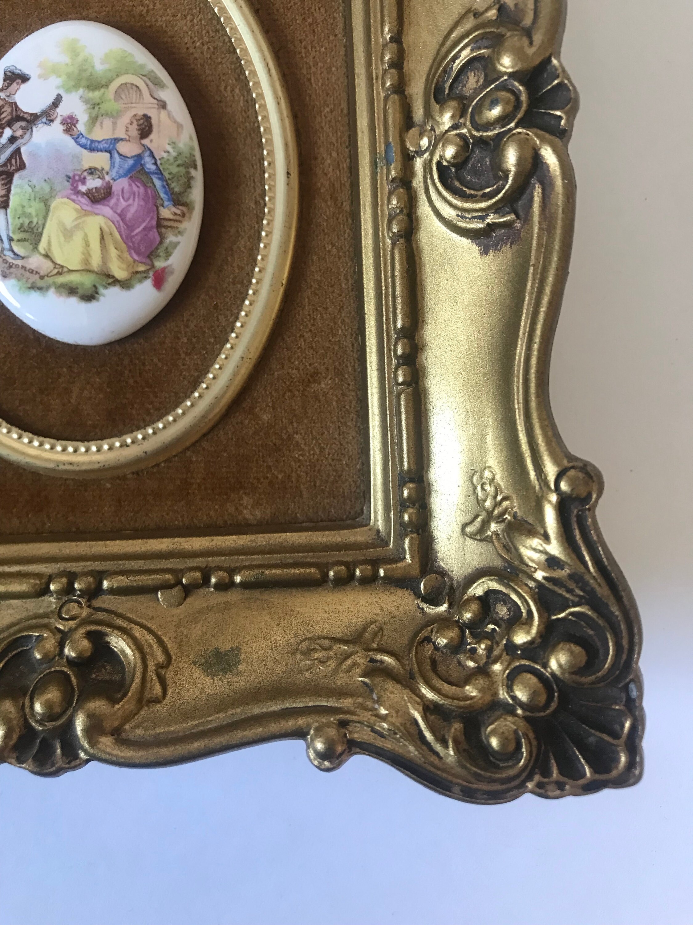 Vintage B&S Creations Porcelain Cameo in Ornate Gold Frame, Velvet ...